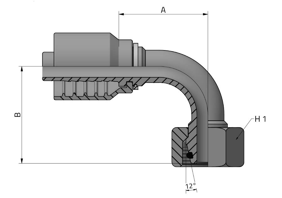 ONE-PIECE METRIC FEMALE 24° CONE - 90° ELBOW - S TYPE